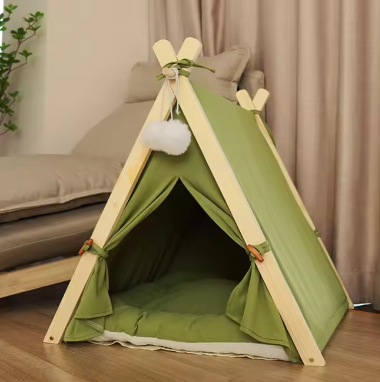 Modern Wooden Teepee Pet Tent With Bed – My Head To Tail